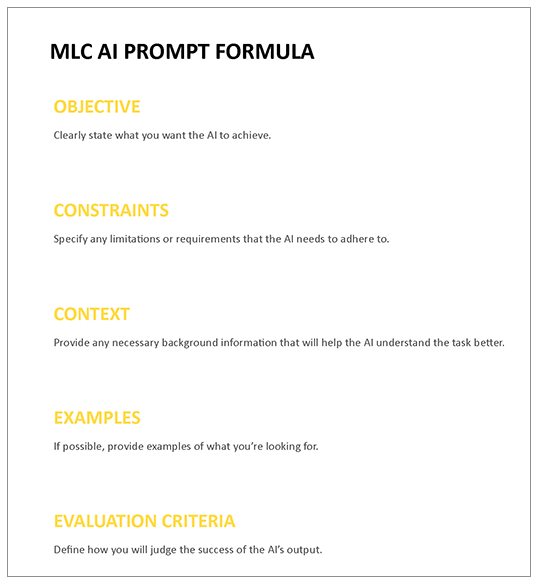 MLC AI PROMPT Formula - MLC Presentation Design Consulting